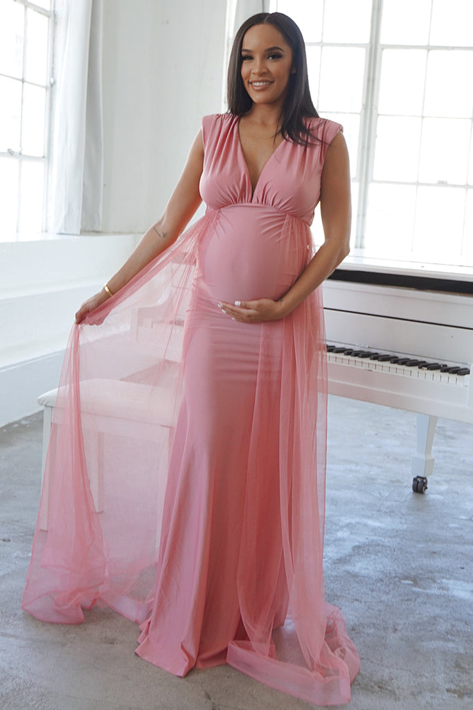 Luxury Pink Maternity Gown, Pregnant guest, Baby shower – Chic Bump Club